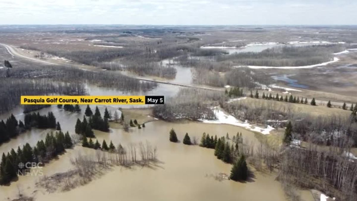 Drone video shows Carrot River breaching its banks at Pasquia Golf ...