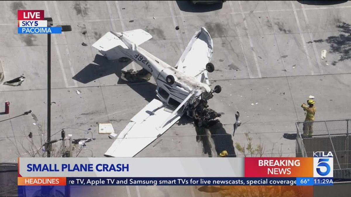 Small plane crashes into Pacoima parking lot; pilot taken to hospital ...