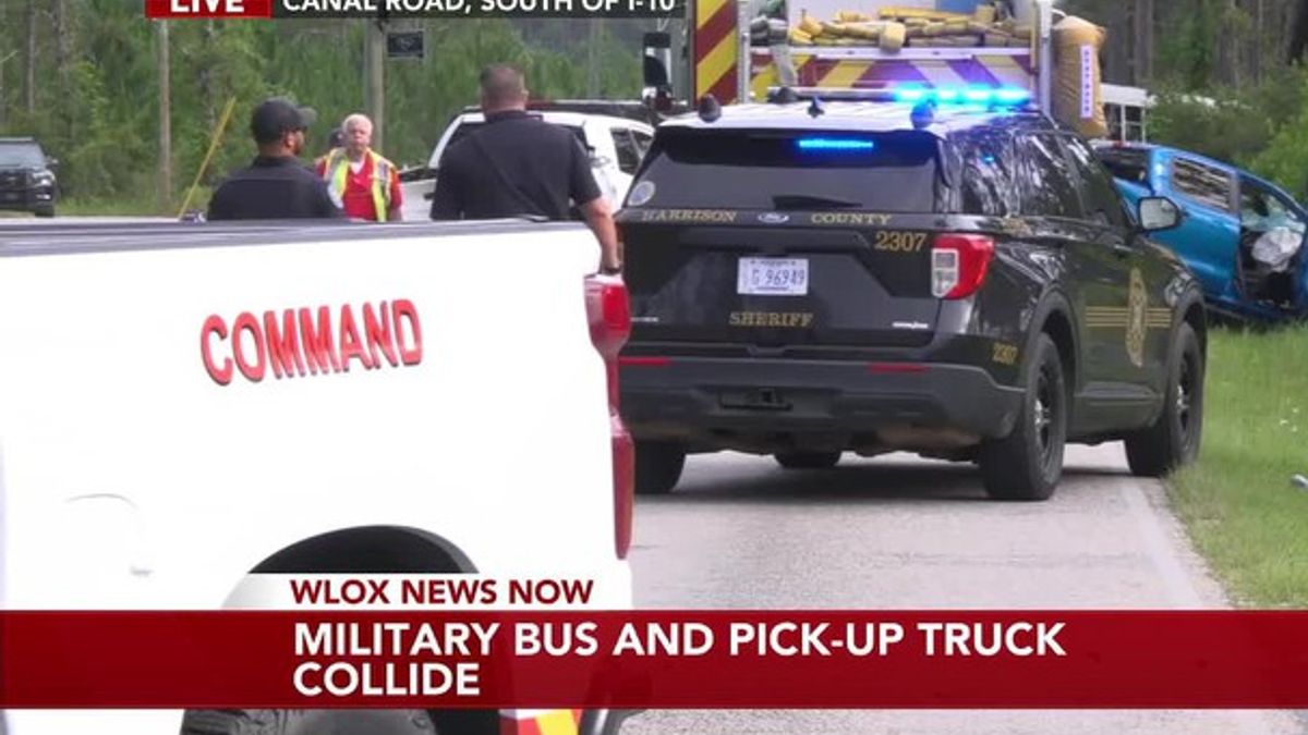 Crash involving military bus, pickup truck in Harrison County leaves 2 ...