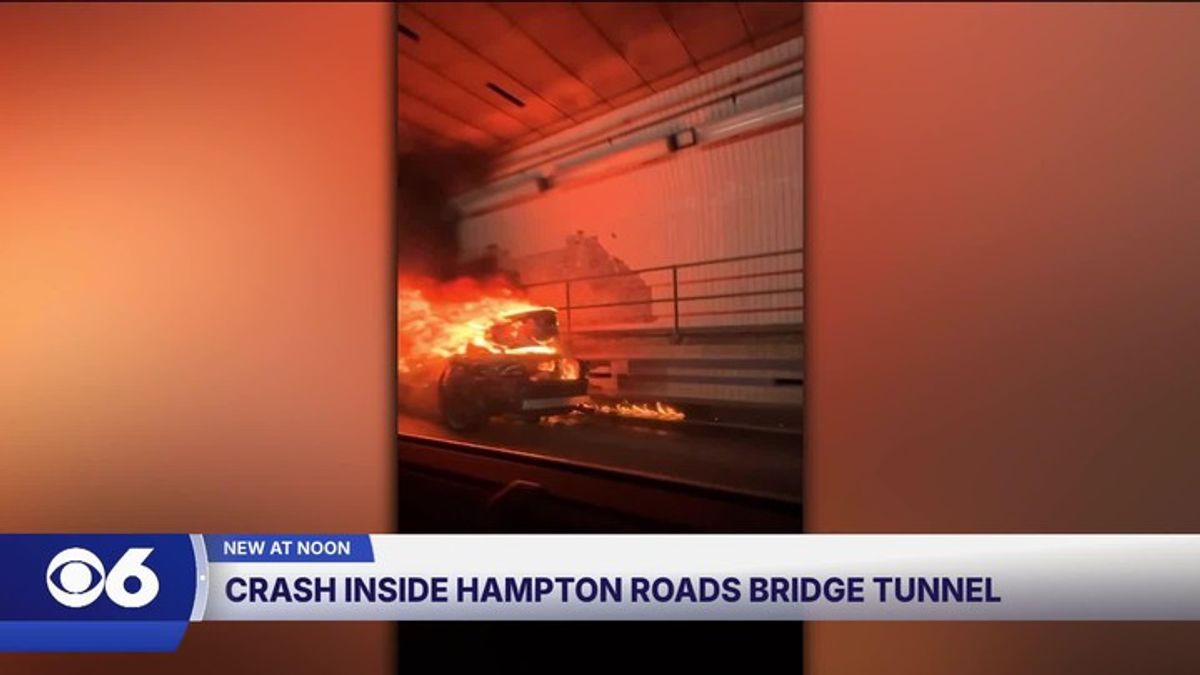 Driver charged after car crashes, catches fire in Hampton Roads Bridge ...