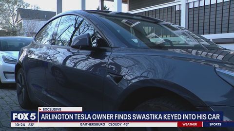 Arlington Tesla owner finds swastika keyed into car | Haystack News
