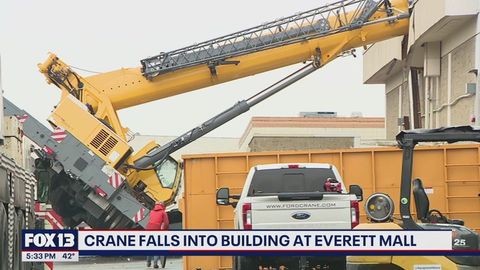 Crane falls into building at Everett Mall | Haystack News
